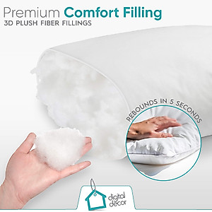 Digital Decor Set of 2 Premium Gold Hotel Pillows for Sleeping- Made in USA - Hypoallergenic Standard Size Pillows with Down Alternative Fiber Fill for Side & Back Sleepers - Plus 2 Free Pillowcases