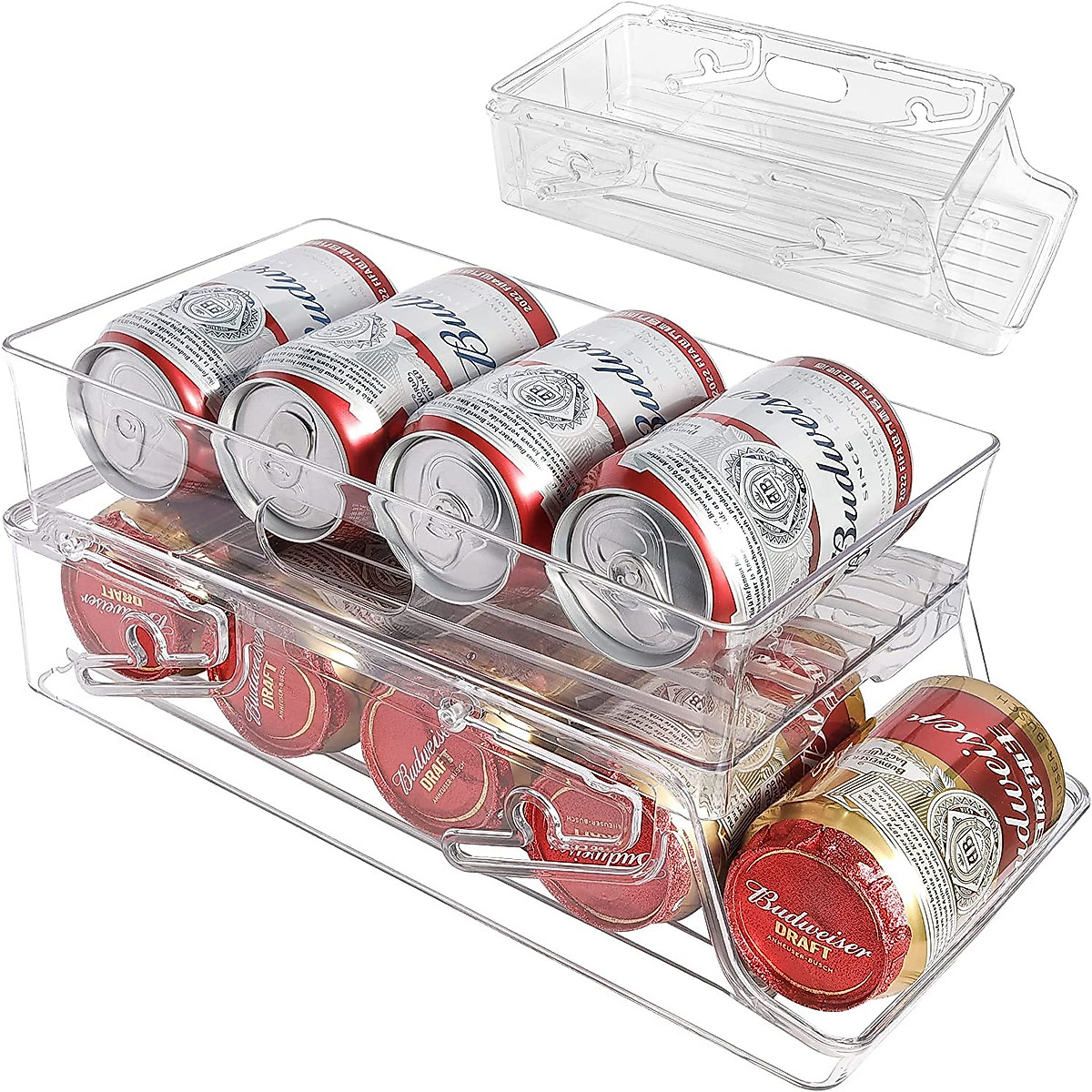 Lynndia 2-Tier Soda Organizer for Refrigerator, Foldable Automatic Rolling Can Organizer Dispenser, BPA Free Beverage Can Holder for Cupboard