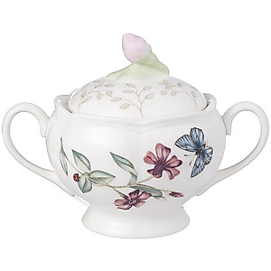 Lenox Butterfly Meadow Double Handled Sugar Bowl with Lid, White -, 1 Count (Pack of 1)