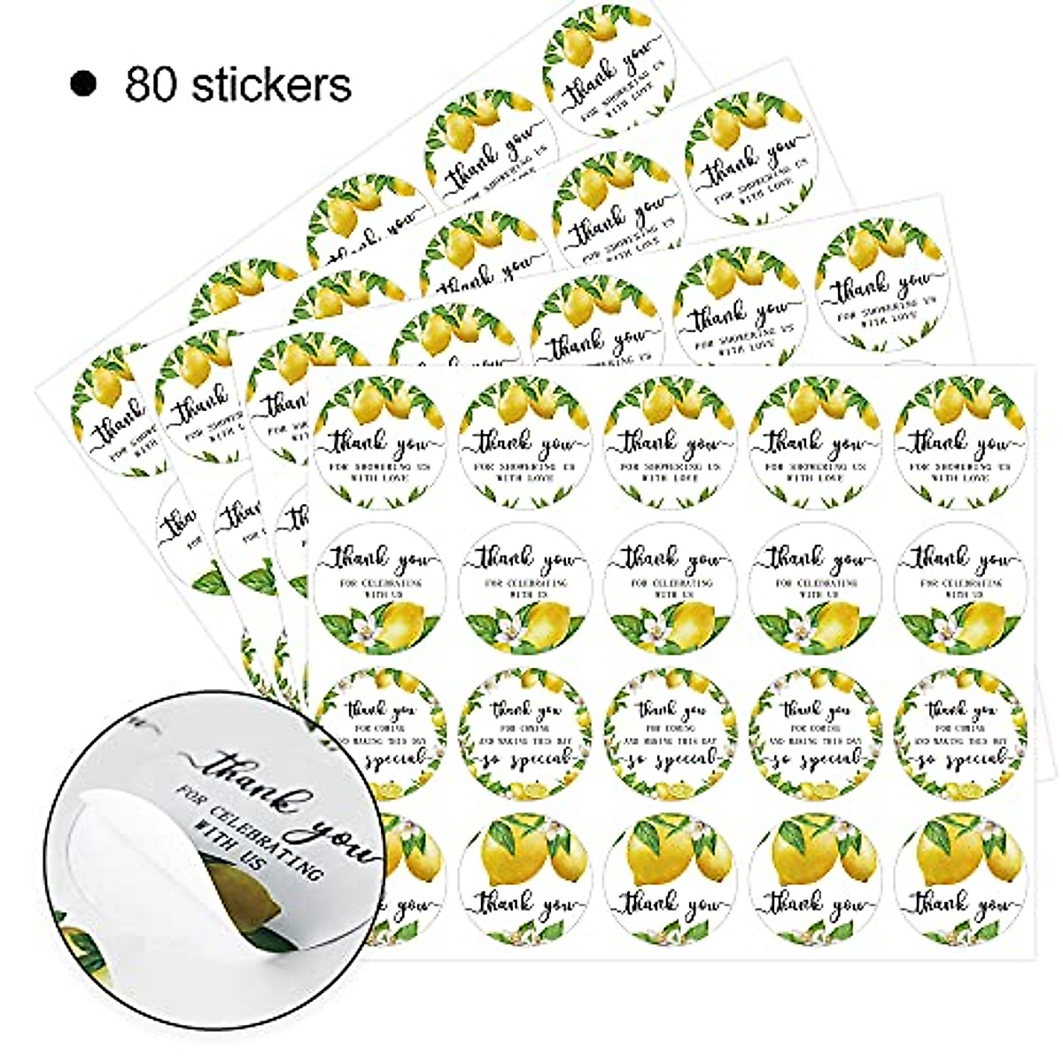 80 Lemon Bridal Shower Stickers, Lemon Birthday Party Thank You Stickers, Lemon Themed Party Favor Labels Stickers(2 Inch)