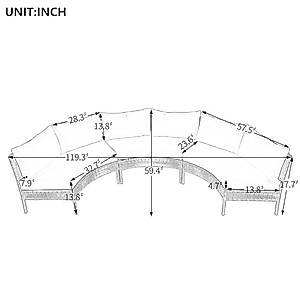 LOUHME 3-Piece Curved Outdoor Conversation Set, All Weather Semicircle Sectional Sofa with Metal Frame and Cushions, Outdoor Half-Moon Patio Furniture Set for Patio Deck Garden, Gray