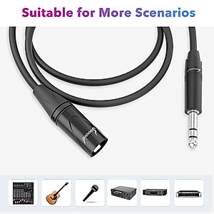 Sovvid Male XLR to 1/4 (6.35mm) TRS Jack Balanced Microphone Cable 6FT, TRS to XLR Male Cable Mic Cord for Dynamic Microphone