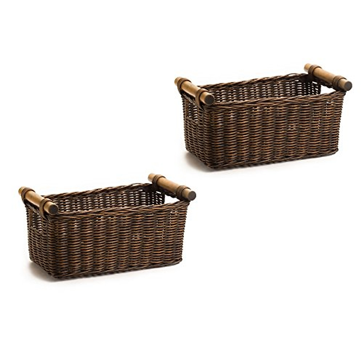 The Basket Lady Petit Wicker Storage Basket, 2 pcs Medium, Antique Walnut Brown