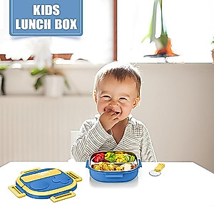PEDECO Stainless Steel Kid Bento Box,4-Sided Lock Catch,Leak-Proof,2-Compartment,Lunch Box With Portable Cutlery-Ideal Portion Sizes (500ML) for Kids/Toddler-BPA-Free,Dishwasher Safe(Blue)