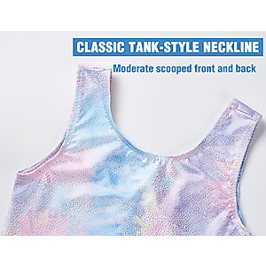 Gymnastics Leotards for Girls 7-8 Years Sparkly Purple Tie Dye Sleeveless Biketards Stretchy Tumbling Practicing Unitard
