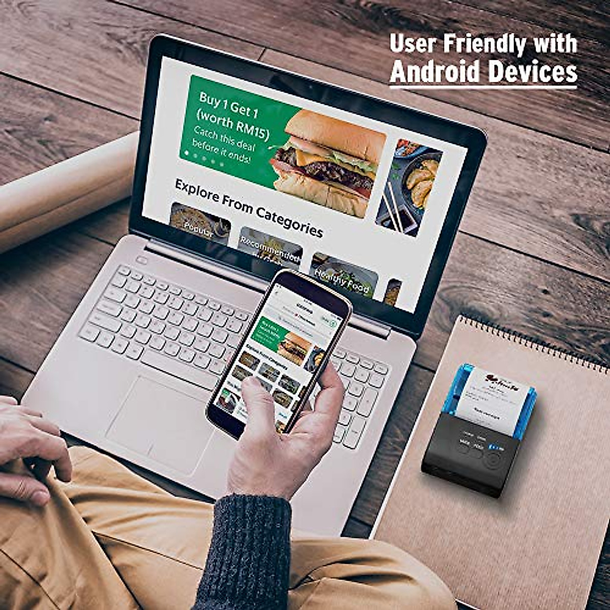 MUNBYN 58mm Bluetooth Receipt Printer, Mobile Wireless Receipt Printer Large Paper Warehouse BT 4.0 Thermal Printer, Portable 58mm Personal Bill POS Receipt Printer, for Android Windows, Do not Square