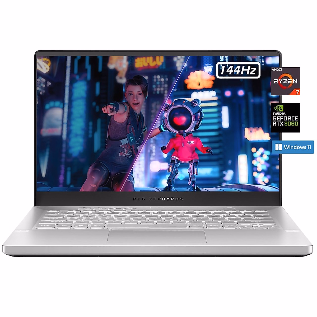 ASUS ROG Zephyrus 14 Gaming Laptop,14 inches FHD（1920x1080） 144Hz Display,16GB RAM,512GB SSD,AMD Ryzen 7 5800HS,NVIDIA GeForce RTX 3060,Backlit KB,Wi-Fi,HDMI,Win11,Moonlight White,W/GaLiMu