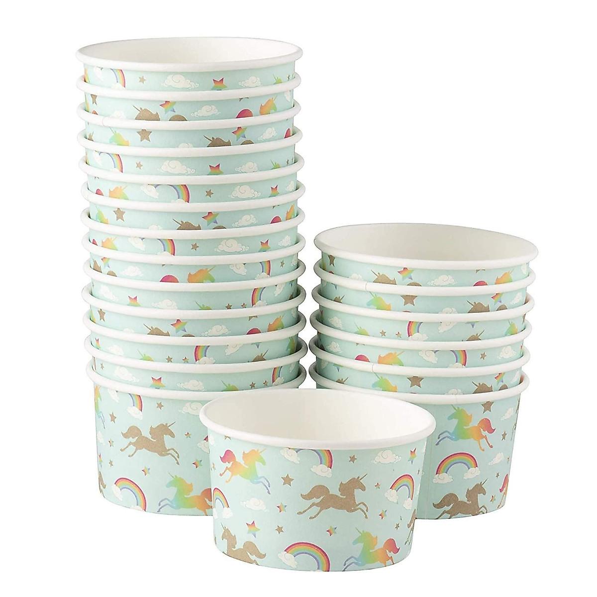 Juvale 100-Count Ice Cream Sundae Cups, Yogurt Dessert Bowls, Paper Rainbow Unicorn Party Supplies, 8-Ounces, Light Blue