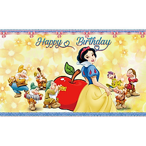 huio Princess Backdrop for Snow White Theme Birthday Party Supplies 5x3ft Snow White Theme Banner for Party Cake Table Decorations Baby Shower Banner