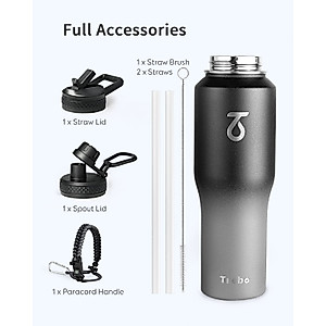 Trebo Water Bottle 32oz with Paracord Handle,Food-grade Double Wall Vacuum Stainless Steel Insulated Tumbler Flask with Straw Spout Lids,Leakproof Keep Cold & Hot,Fit in Any Car Cup Holder,Dark Gray