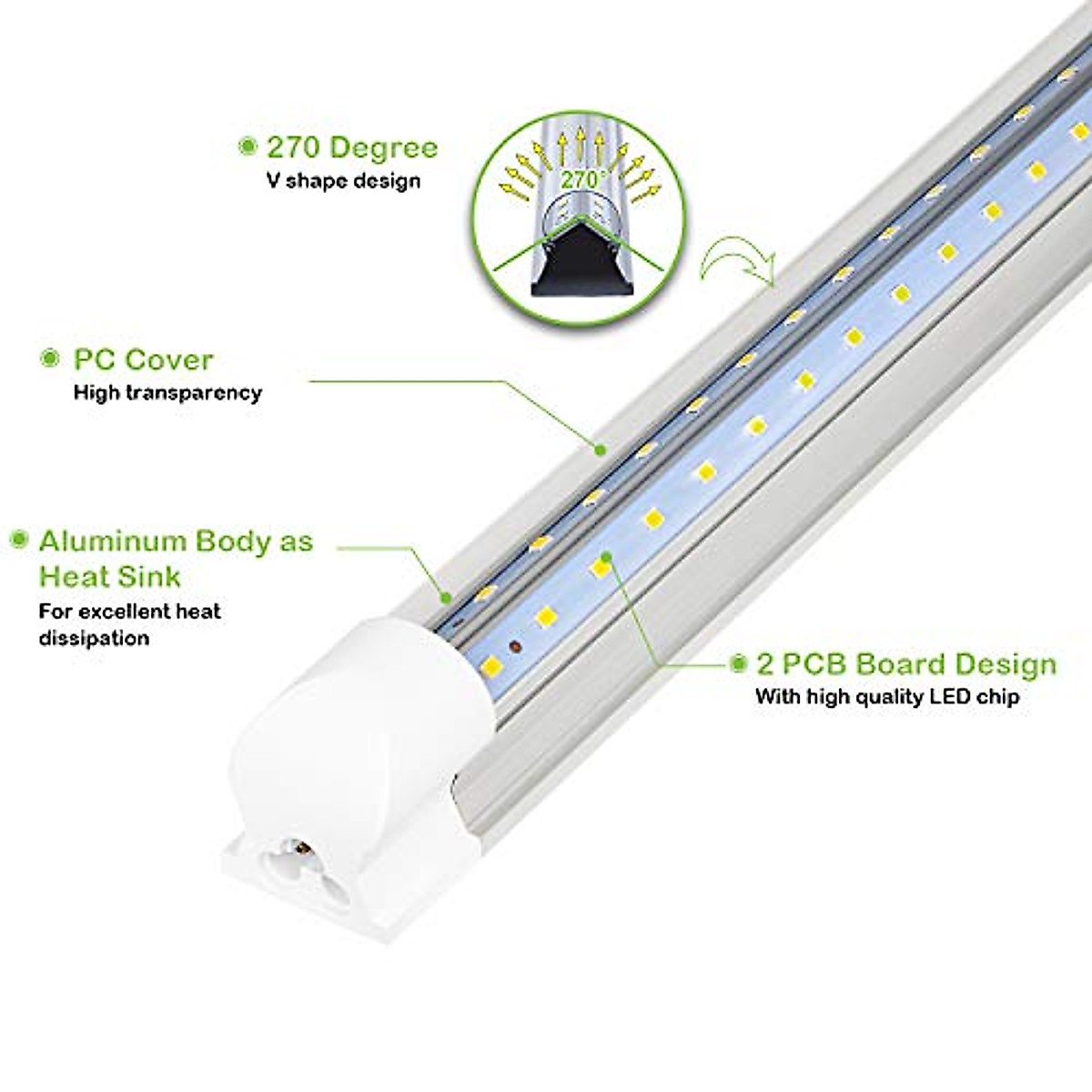 hykolity 4FT LED Shop Light, V Shape Integrated T8 LED Tube Light, 5200LM, 40W, 6500K Super Bright White,high Output Linkable Shop Lights W/Built-in ON/Off Switch for Warehouse, ETL, 10 Pack