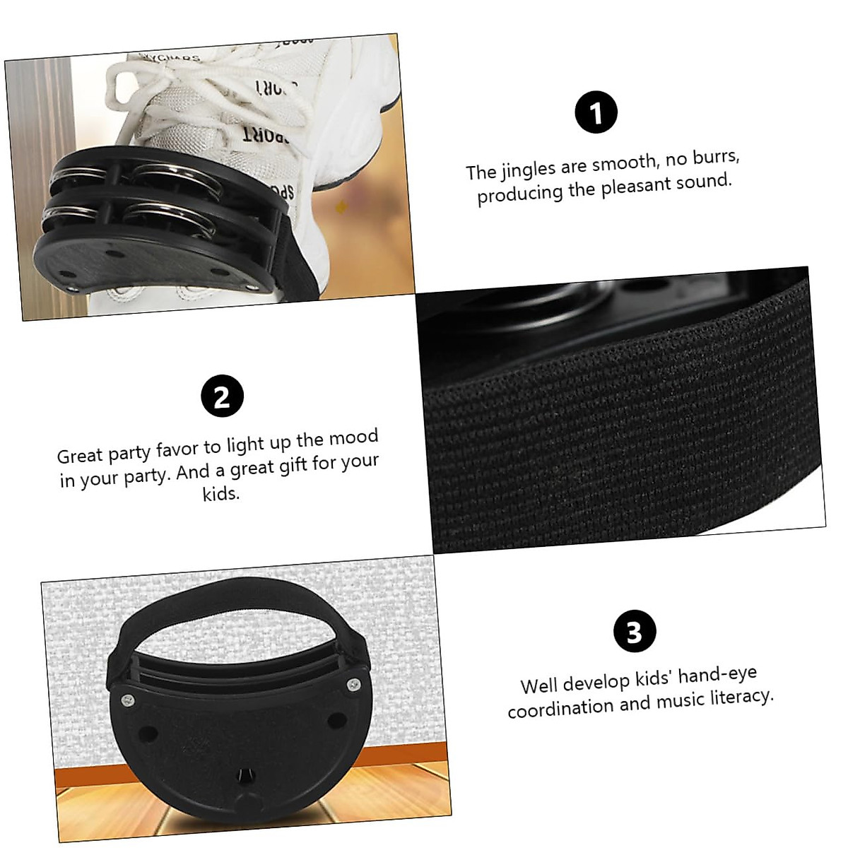 MILISTEN Foot Tambourine with Steel Jingles Cajon Box Drum Companion Accessory Foot Shaker Teaching Toys for Hand Percussion Instruments Black