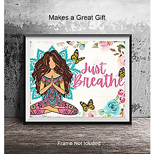 Just Breathe Wall Art - Boho-chic Wall Art for Women - Hippie Zen Wall Art - Positive Spiritual Inspirational New Age Gift - Spa Decor - Shabby chic Namaste Yoga Wall Art Picture Print UNFRAMED 8x10