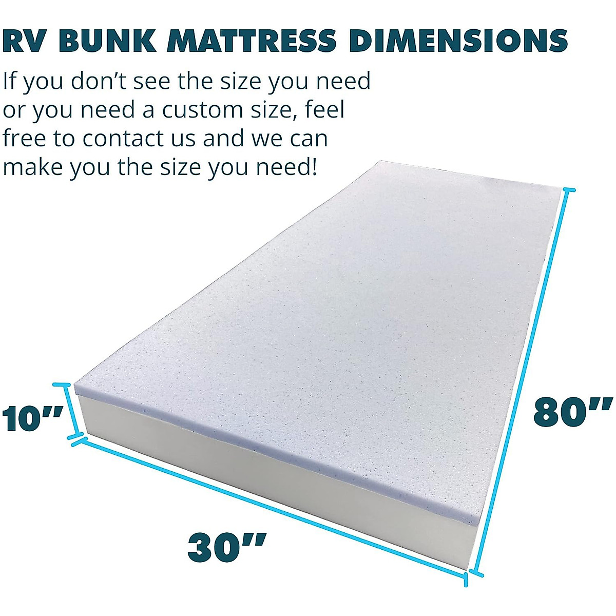 Foamma 10" x 30" x 80" Gel Memory Foam RV Bunk Mattress Replacement, Medium Firm, Pressure Relieving, Cooling Premium Comfort, USA Made, No Cover