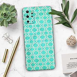 DesignSkinz Teal and White Bubble Morrocan Pattern Protective Vinyl Decal Wrap Skin Cover Compatible with The Samsung Galaxy S20 (Screen Trim & Back Glass Skin)