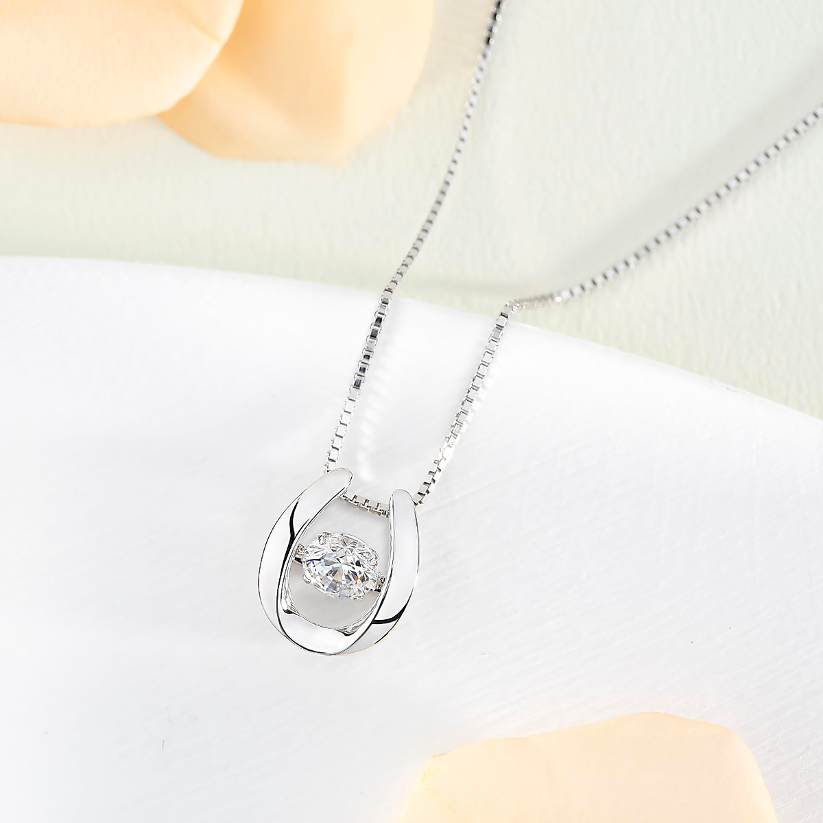 ARINZA Silver Necklace for Women, Dancing Diamond Cubic Zirconia, Horseshoe Pendant with 18+2 Inch Chain, Anniversary Birthday Gifts for Women, Wife, Mom, Girlfriend, Lady