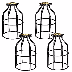 KastLite Metal Bulb Guard - Adjustable Lamp Base for Ceiling Fans - Pendant String Light Vintage Lamp Shade Cover - Wire Fixture Cage - Farmhouse Light Fixture - 4 Lamp Cages for Pendant String Lights
