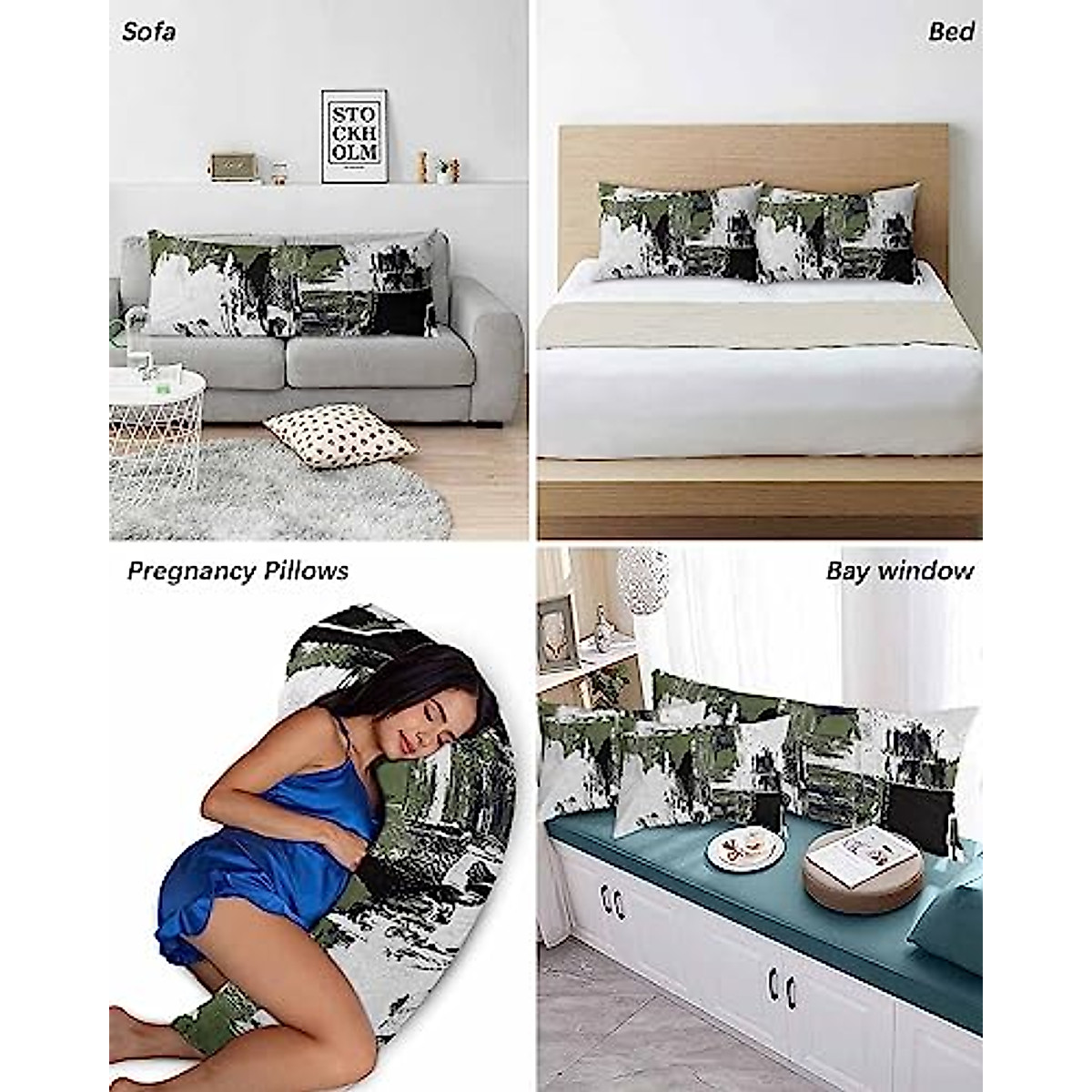 Turquoise Pillow Covers King Standard Set of 2 Bed Pillow, Watercolor White Modern Oil Painting Abstract Art Plush Soft Comfort for Hair/ Skin Cooling Pillowcases with Envelop Closure 20''x36''