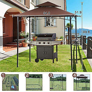 Gazebo Canopy Tent Party Tent 8' X 5' Outdoor Heavy Duty Shelter Picnic BBQ Gazebo with D urable Steel Frame & Vented Top for Backyard, Patio, Garden, Event - Brown