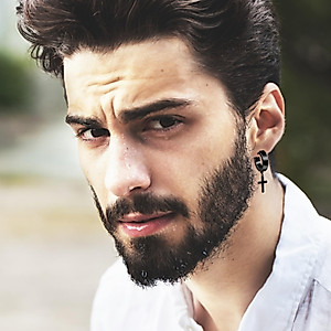 ONESING 15 Pairs Stainless Steel Earrings for Men Inlaid stud Cross Dangle Hinged CZ Earrings Stud Hypoallergenic Earrings Huggie Earrings Set for Women Men Ear Piercing Jewelry Black Steel Gold