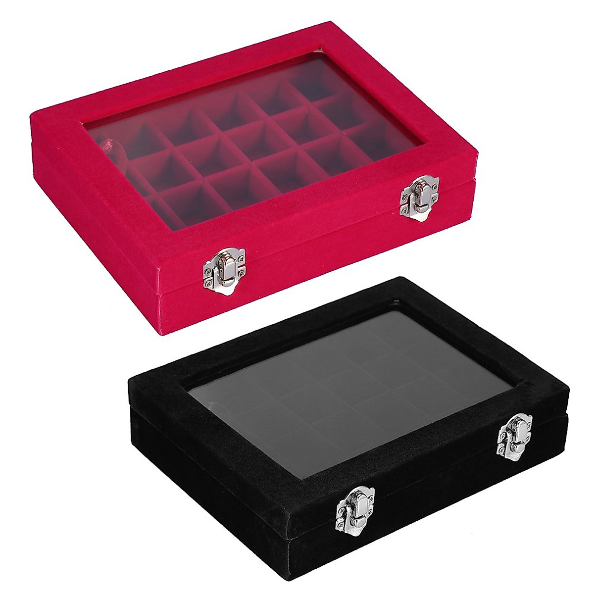 24 Grids Blank Nail Art Decorations Jewelry Rings Rhinestone Gemstone Beads Storage Box(Black)