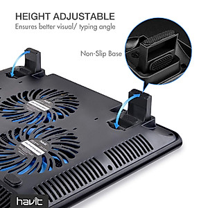 Havit HV-F2056 15.6-17 Inch Laptop Cooler Cooling Pad - Slim Portable USB Powered (3 Fans) (Blue)