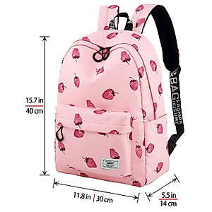 mygreen School Bookbags for Girls, Cute strawberry Backpack College Bags Daypack Travel Bag Pink-Medium
