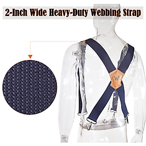 WELKINLAND Navy suspenders for men, Work suspenders, 2 inch wide suspenders, Heavy Duty suspenders, Swivel suspenders, Mens suspenders for jeans, Big and tall suspenders for men