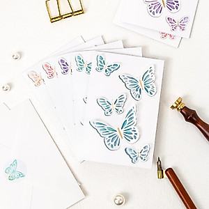 Crisky 25 Pcs Laser Cut 3D Note Cards & Envelopes Watercolor Butterflies Greeting Cards with Envelopes & Stickers for Birthday, Baby Shower,Bridal Shower, Wedding, Graduation