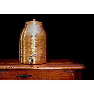 Pure Copper Water Dispenser with Lid by Copper Mules | XL Capacity Holds 3.5gal or 16liters | RAW Copper Interior for Ayruvedic Health | Includes No-leak Stainless Steel Spigot
