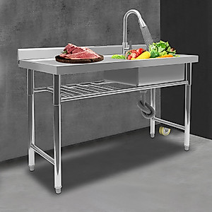 Goudergo Commercial Restaurant Sink with Faucet,Stainless Steel Utility Sink Free-standing Kitchen Sink,single Bowl Kitchen Sinks with Strainer for Homes and Restaurants