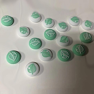 HUAYUWA 4 Pack Leaf Design Thumb Grip Caps for Switch & Switch Lite Joy-Con Controller Silicone Cover Joystics Caps (Green&White)