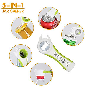 Otstar Jar Opener and Bottle Opener with Silicone Jar Gripper to Remove Stubborn Lids, Pull Tabs and Bottles-Designed for Weak Hands,Seniors, Arthritis - Ideal for Elderly and Children (Green)