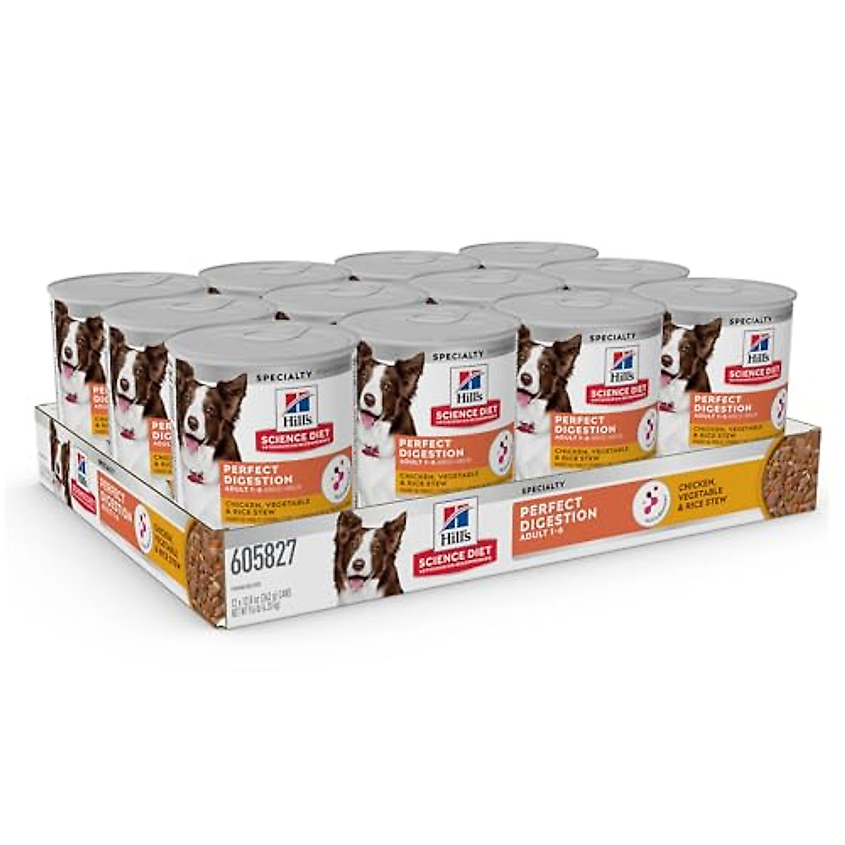 Hill's Science Diet Perfect Digestion, Adult 1-6, Digestive Support, Wet Dog Food, Chicken, Vegetable & Rice Stew, 12.5 oz Can, Case of 12
