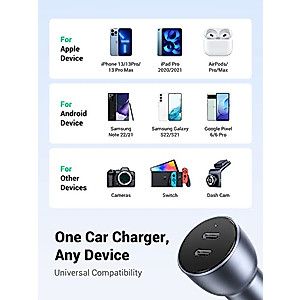 UGREEN USB C Car Charger, 40W Type C Car Charger Dual PD 20W Fast Car Charger Adapter Compatible with iPhone 14/13/12/11, iPad Pro/Mini/Air, Galaxy S23/S22/S21/S20/S10/Note 20, Pixel 5/4/3