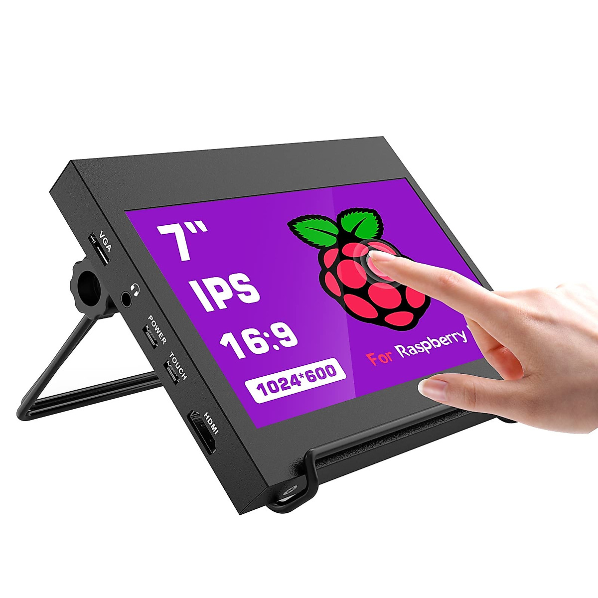 APROTII RasPi Touchscreen Monitor, 1024X600 7" IPS RasPi Screen with Case, Capacitive Touch Screen Display USB/HDMI for PC Phones RasPi 4B 3B+ 3B 3A+ 2B B+ (with Stand)