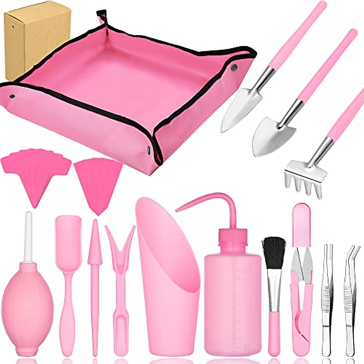 Succulent Tools,24 Pcs Mini Garden Tools Set,Transplanting Tools Miniature Succulent Hand Tools Set with Plant Potting Tarp Mat, Succulent Kit for Indoor Outdoor Miniature Fairy Garden Plant Care