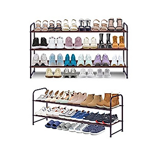 AOODA 3-Tier Long Shoe Rack for Closet Stackable Wide Shoe Shelf, 2 Tier Long Shoe Rack for Closet Wide Low Shoe Shelf, 2 Item Bundle