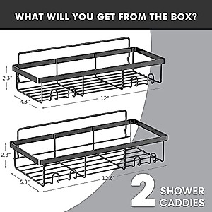 EARTHALL Shower Caddy 2 Pack, Bathroom Shower Organizer Hanging, Black Shower Caddy Suction Cup, Floating Shower Shelf for Inside Shower, Shower Storage Holder for RV/Bathroom
