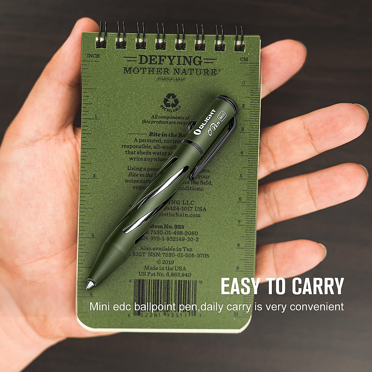OLIGHT Open Mini Ballpoint Pen, Replaceable EDC Black Ink Pens By Bolt Action for Office, Working, Writing, Construction Work, Special Gifts and etc (OD Green)