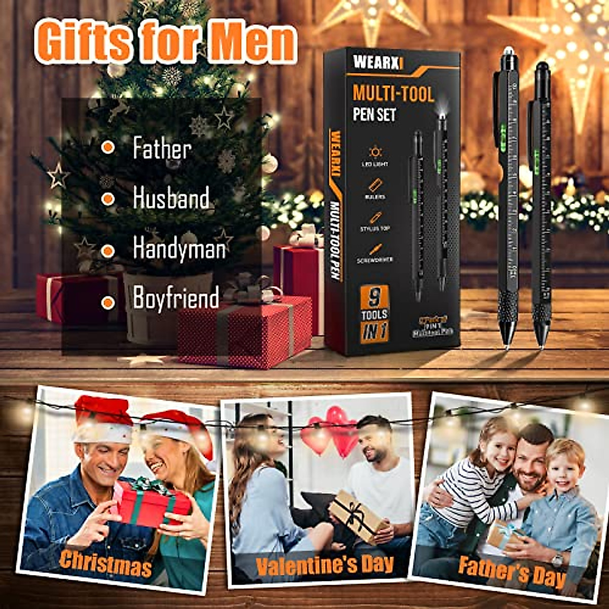 WEARXI Father Day Gifts for Men, 9 in 1 Multitool Pen Set Gifts for Dad, Father's Day Gifts from Daughter, Cool Gadgets for Men, Gifts for Men Unique Tools for Men, Gifts for Men Who Have Everything