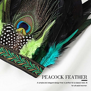 Aukmla Peacock Feather Fascinator Decorative Feather Headpiece Crown Headdress Costume Headband for Party (Green)
