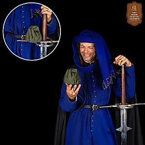 Mythrojan Medieval Jewelry Belt Pouch LARP Renaissance Waist Bag with Adjustable Strap, Suede Leather for Cosplay and Historical Reenactments - Dark Green