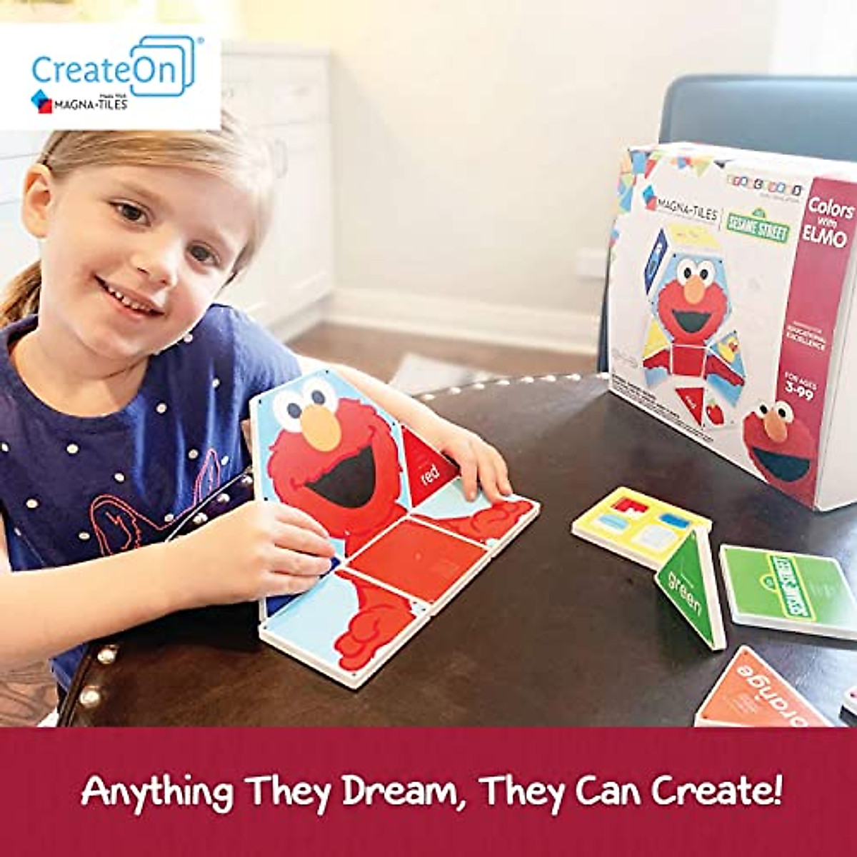 CreateOn Magna-Tiles “Sesame Street” Toys, Magnetic Kids’ Building Toys from “Sesame Street” Books, Colors with Elmo Magnet Tiles, Educational Toys for Ages 3+, 17 Pieces