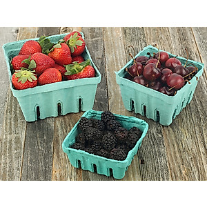 MT Products Green Berry Basket 1 Pint - Molded Pulp Fiber Vented Produce Basket (Pack of 15) - Made in the USA