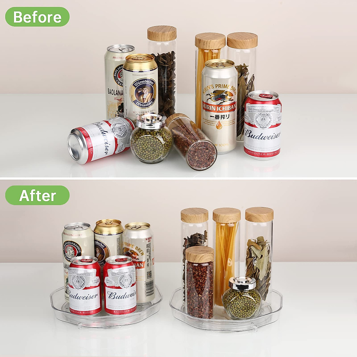 BS ONE Lazy Susan Organizer, 12'' Lazy Susan Turntable Kitchen Organizer Food Organization & Storage, 360° Rotating Condiments Spice Rack with Dividers for Kitchen, Pantry, Fridge, Bathroom Storage