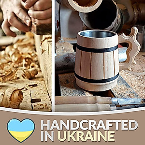 MyFancyCraft Gifts for Men Handmade Beer Mug Oak Wood Stainless Steel Cup Box Natural 0.3L 10oz Classic Brown