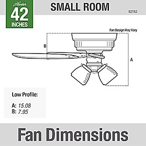 Hunter Crestfield Indoor Low Profile Ceiling Fan with LED Light and Pull Chain Control, 42", Noble Bronze