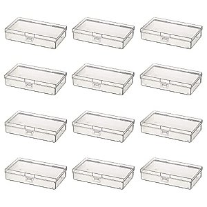 LJY 12 Pieces Rectangular Empty Mini Clear Plastic Organizer Storage Box Containers with Hinged Lids (5.3 x 3.1 x 1.2 inch, Transparent)