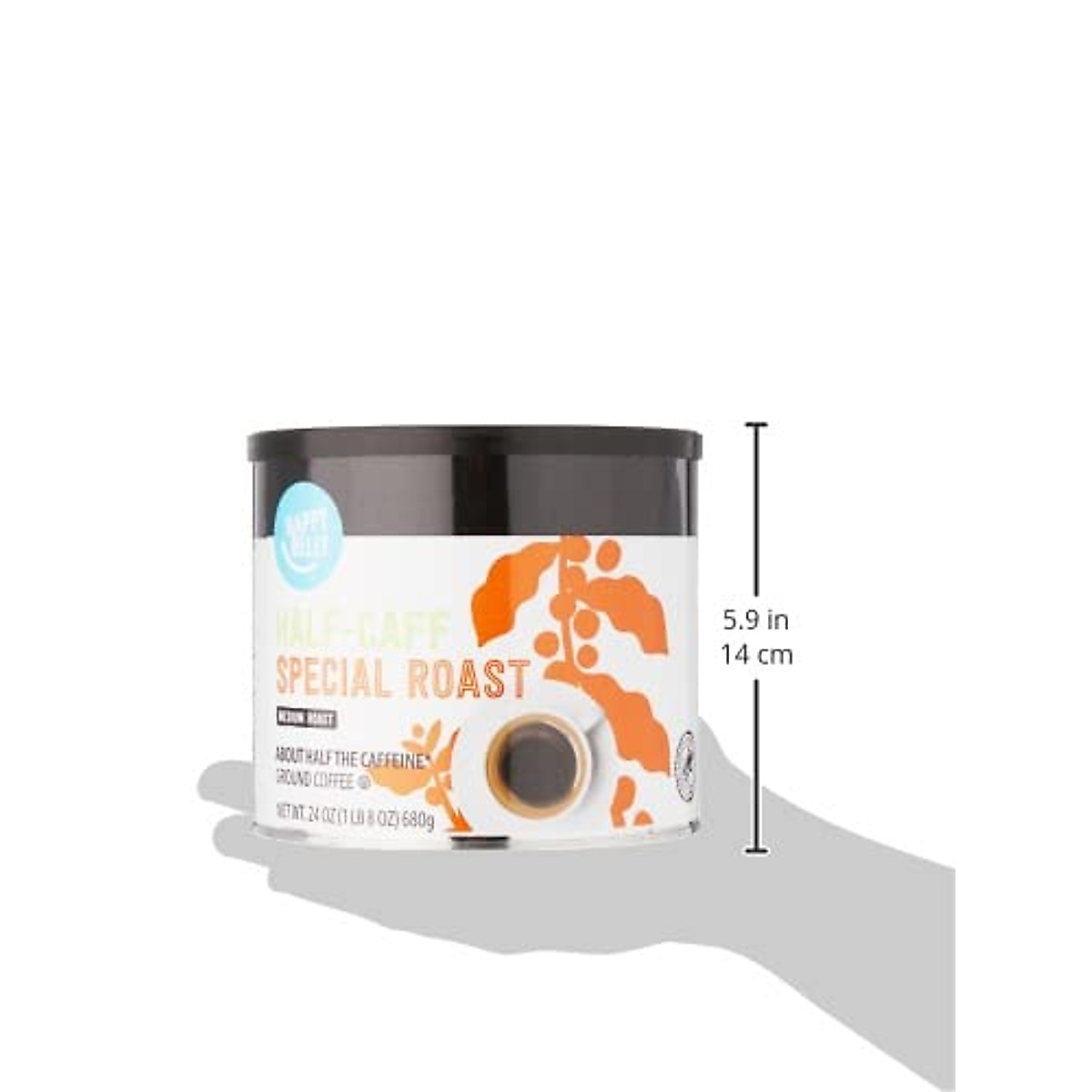 Amazon Brand - Happy Belly Half Caffeine Canister Coffee, Medium Roast, 24 Ounce